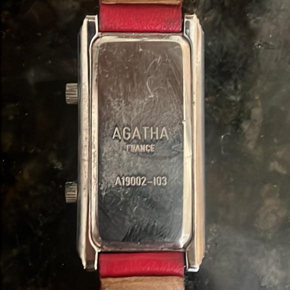 agatha | Accessories | Agatha Double Face Tank Silver Watch Red Leather ...